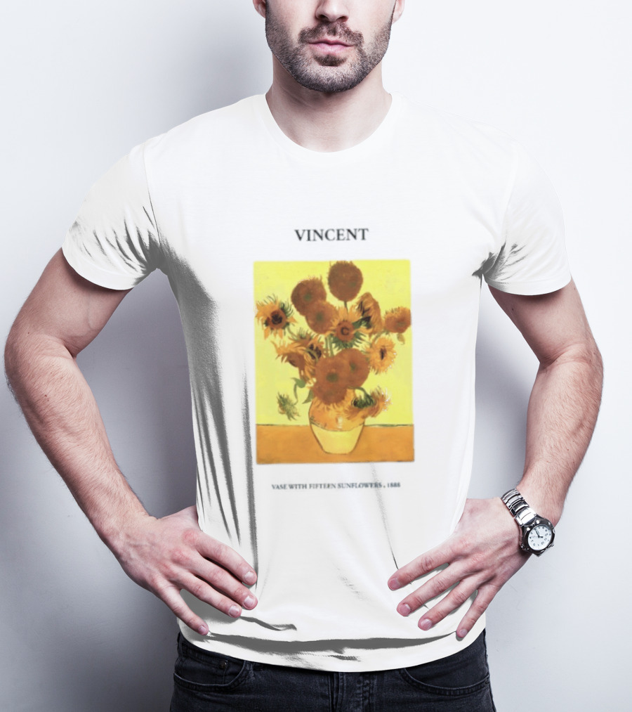 Vincent Van Gogh Sunflowers Vase Painting Vincent Written On It T-Shirt