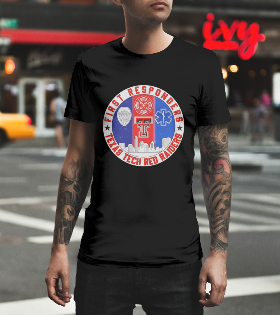 First Responders Texas Tech Red Raiders Fire Department Police EMS Skyline T-Shirt