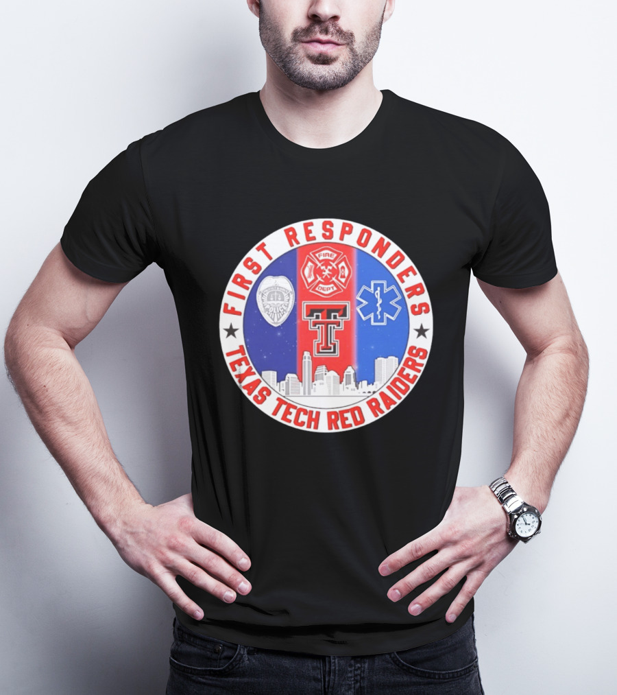 First Responders Texas Tech Red Raiders Fire Department Police EMS Skyline T-Shirt