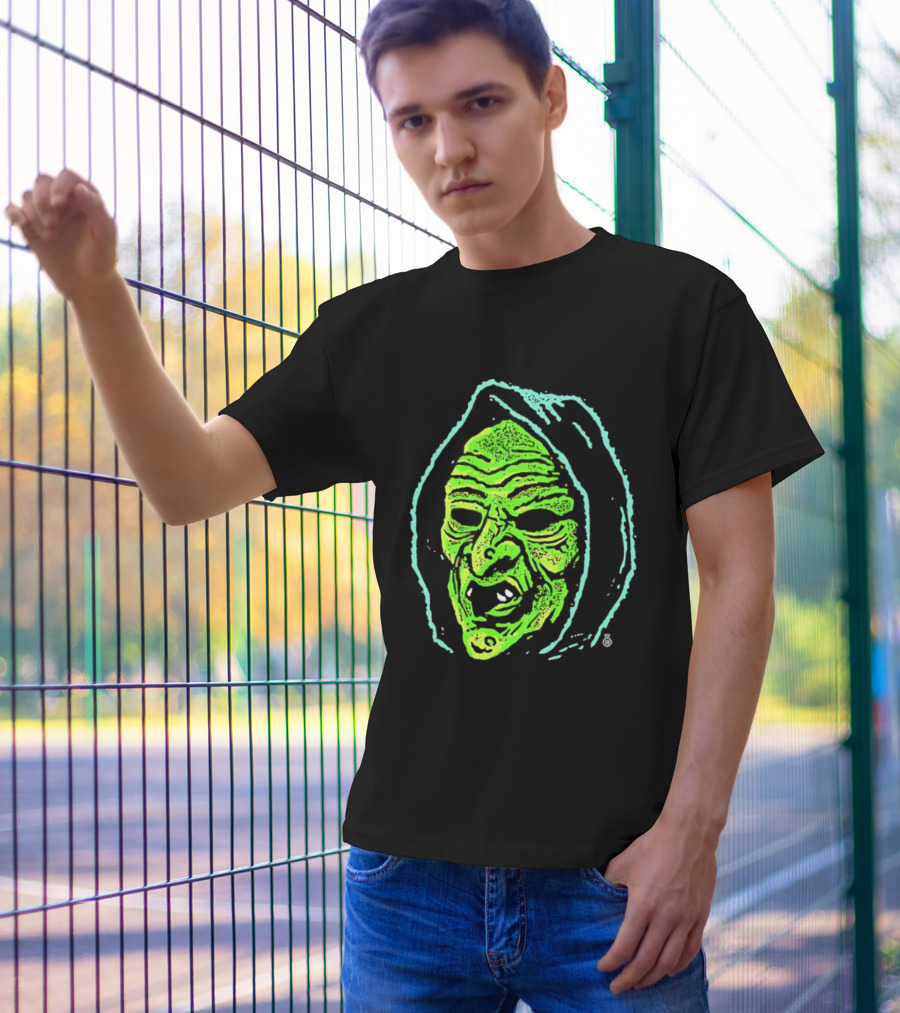 Halloween Witch Green Face Spooky Horror Costume T-Shirt