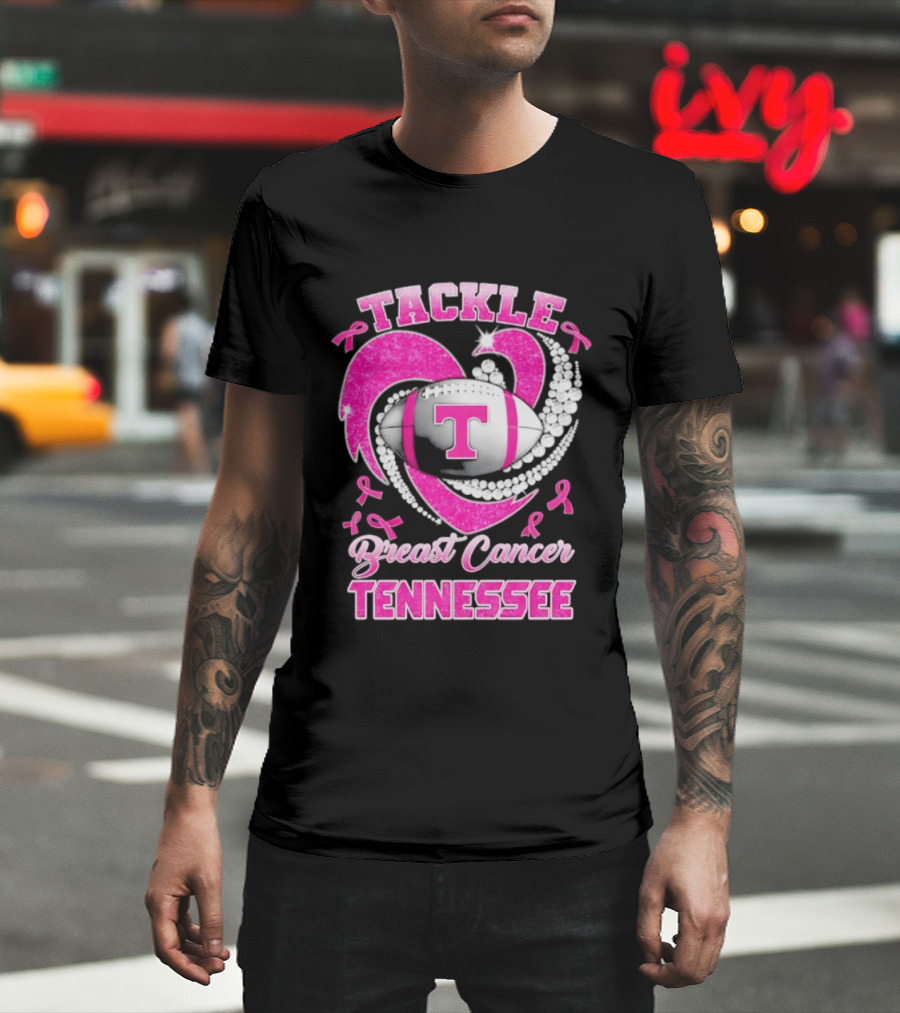 Tackle Breast Cancer Tennessee Volunteers Pink Ribbon Football Awareness T-Shirt