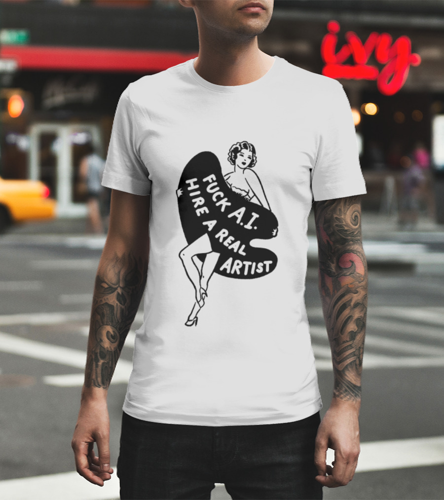 Fuck AI Hire A Real Artist Vintage Pin Up Style Palette T-Shirt