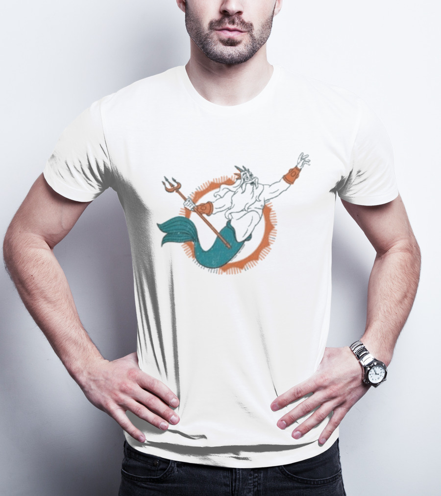 Miami Dolphins King Triton Pose With Trident And Aqua Tail T-Shirt