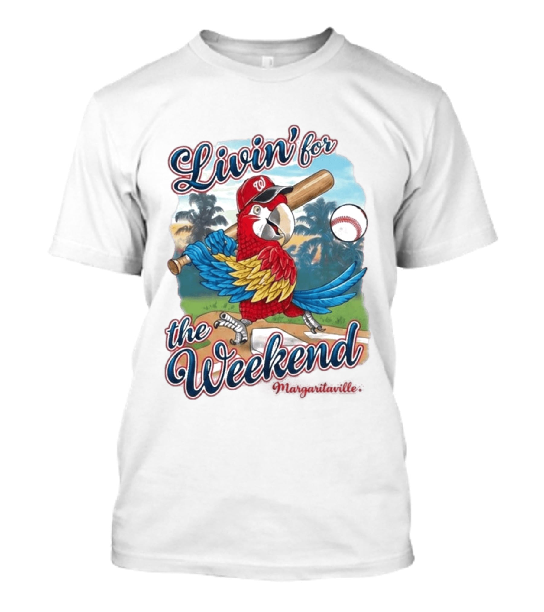 Livin' For The Weekend Nationals Margaritaville 2026 Macaw Baseball T-Shirt