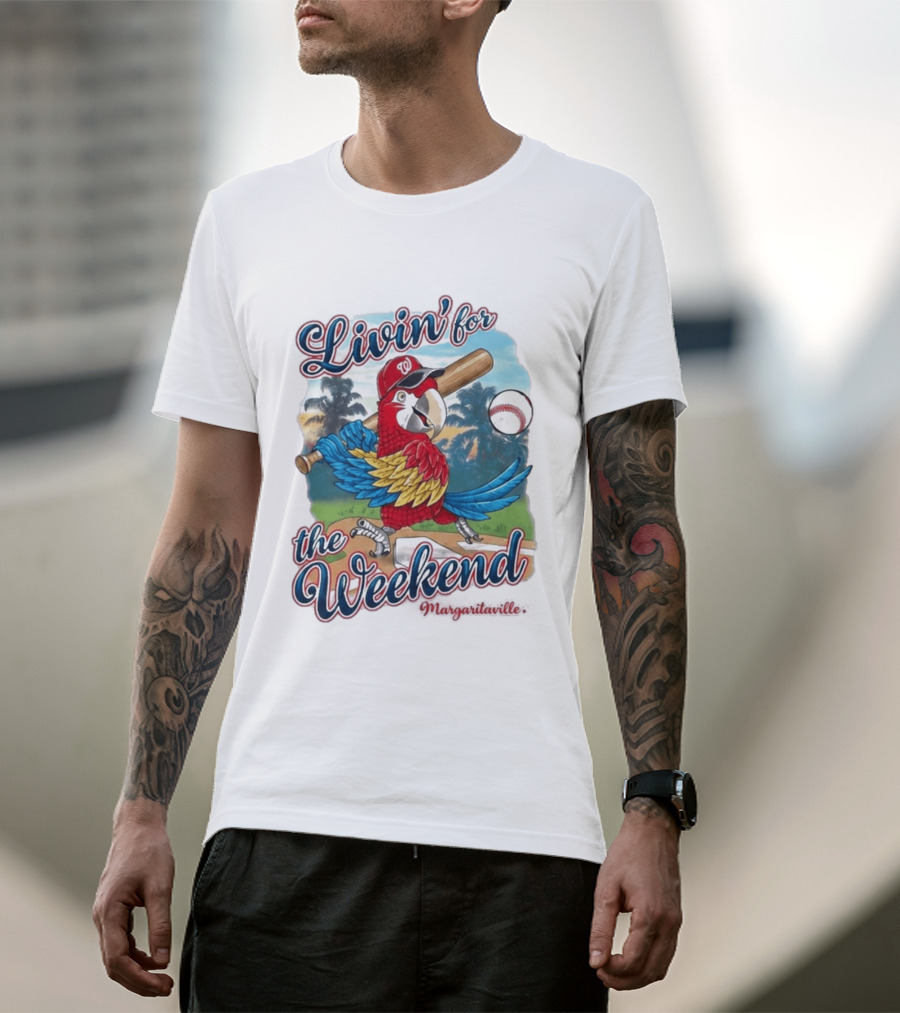 Livin' For The Weekend Nationals Margaritaville 2026 Macaw Baseball T-Shirt