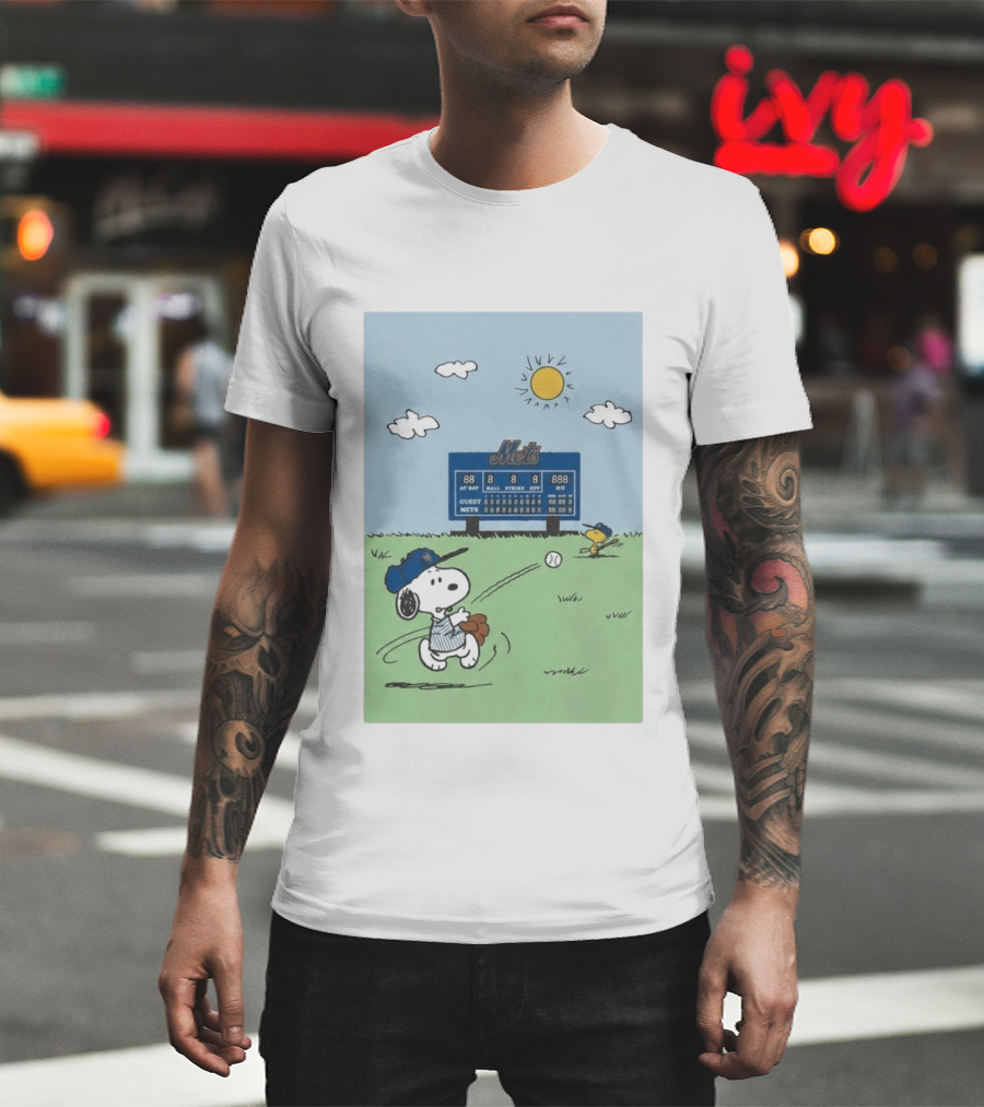 NY Mets Peanuts Snoopy Baseball Game Day T-Shirt