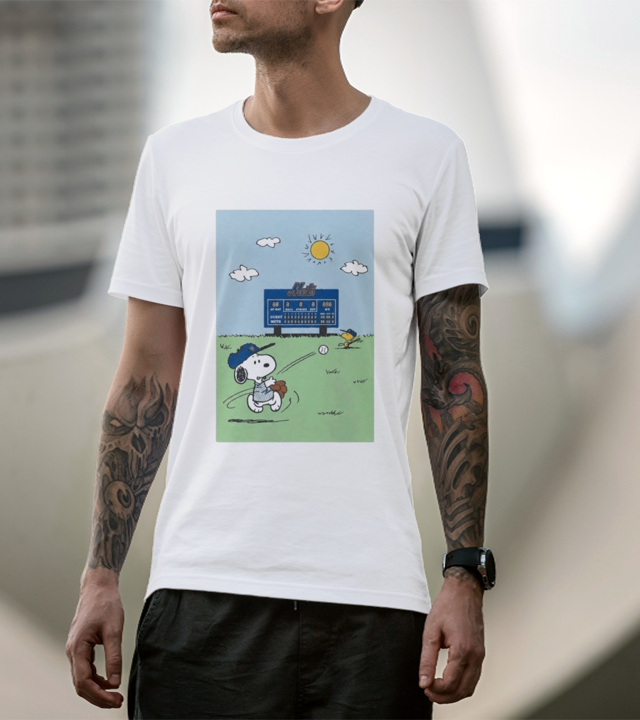 NY Mets Peanuts Snoopy Baseball Game Day T-Shirt