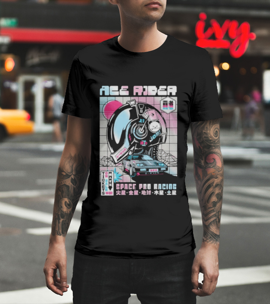 Ace Rider Space Pro Racing Cyberpunk Aesthetic Neon Retro Car T-Shirt