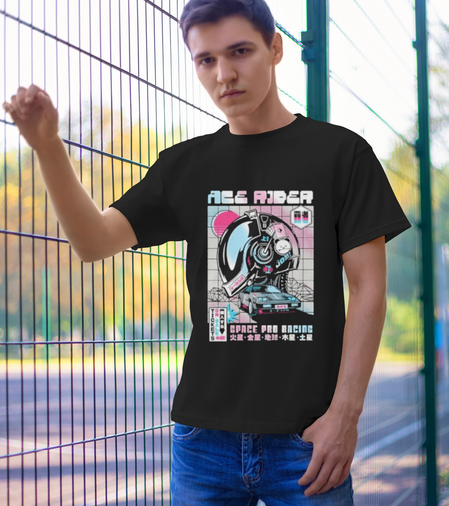 Ace Rider Space Pro Racing Cyberpunk Aesthetic Neon Retro Car T-Shirt