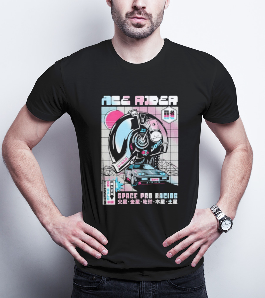 Ace Rider Space Pro Racing Cyberpunk Aesthetic Neon Retro Car T-Shirt