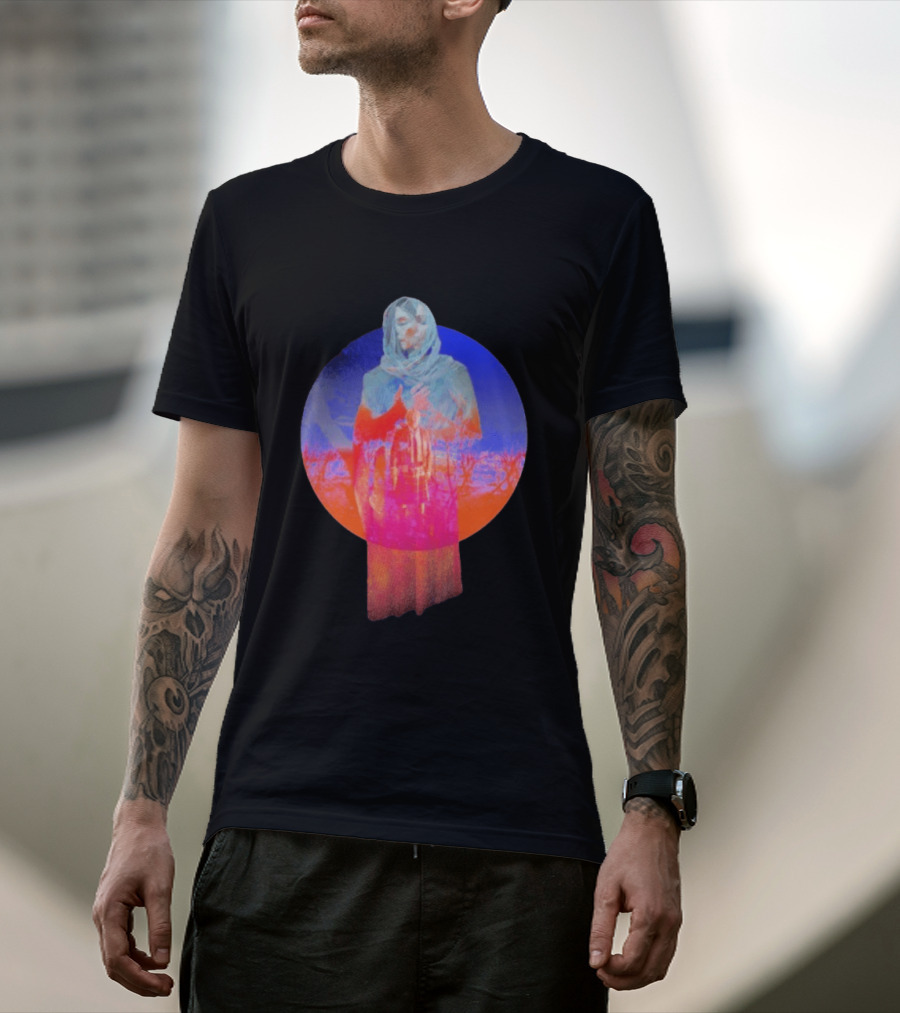 Hot Spot Eclipse Surreal Mystical Figure Eerie Hooded Apparition In Vibrant Color Spectrum T-Shirt