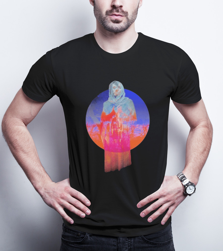 Hot Spot Eclipse Surreal Mystical Figure Eerie Hooded Apparition In Vibrant Color Spectrum T-Shirt