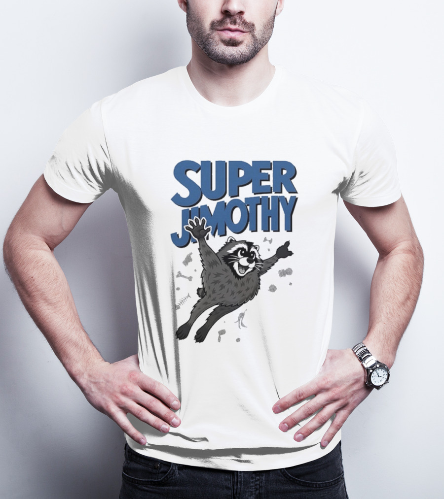Super Jimothy Leaping Raccoon Playful Adventure T-Shirt