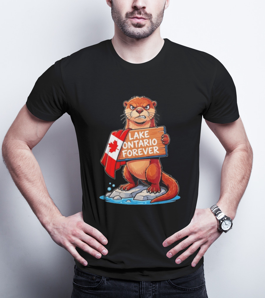 Lake Ontario Forever Otter Canada Flag Rugged Rock Scene T-Shirt