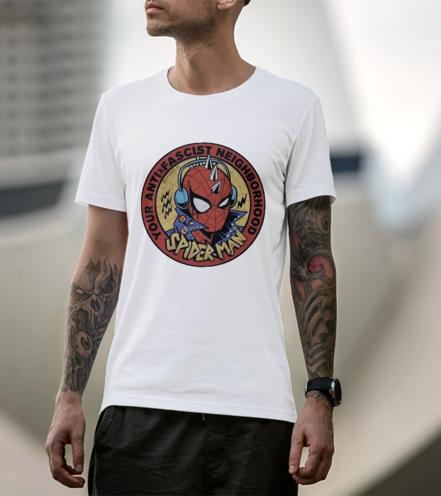 Spider Man Anti Fascist Punk Style Headphones Jacket T-Shirt