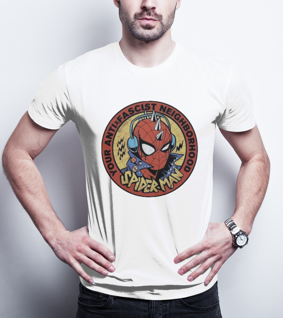Spider Man Anti Fascist Punk Style Headphones Jacket T-Shirt