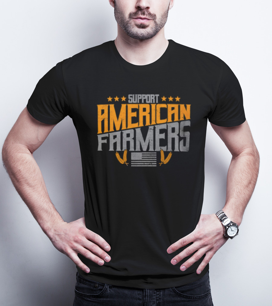 Support American Farmers Onyx Flag Stars And Tractor Wheels T-Shirt