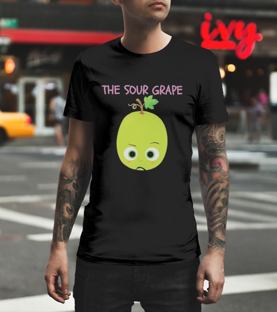 The Sour Grape Cute Green Fruit Character With Leaf And Stem Expression T-Shirt