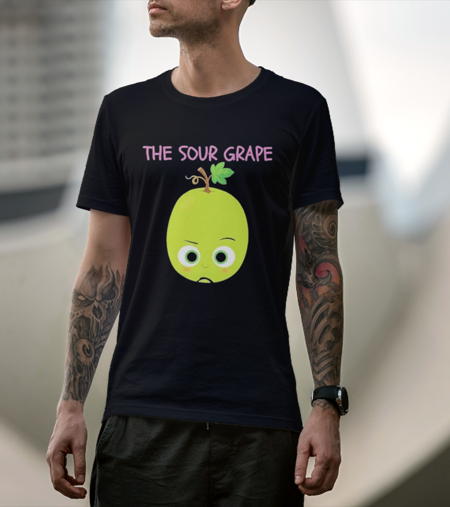 The Sour Grape Cute Green Fruit Character With Leaf And Stem Expression T-Shirt