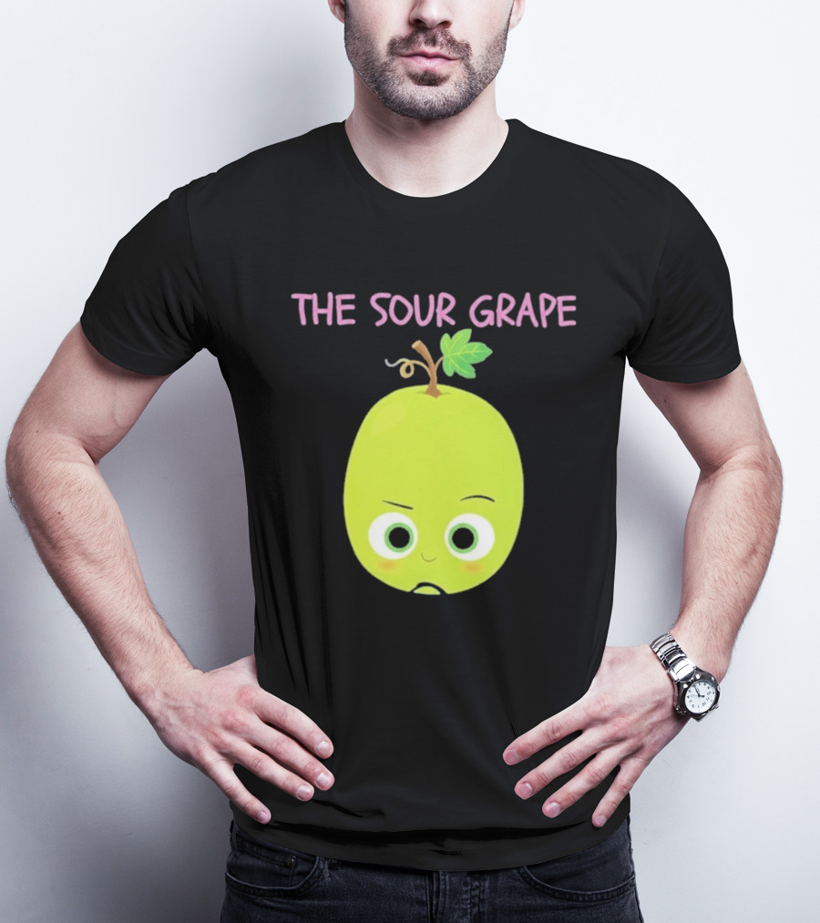 The Sour Grape Cute Green Fruit Character With Leaf And Stem Expression T-Shirt