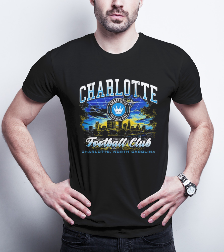 Charlotte Football Club Skyline Charlotte North Carolina Crown T-Shirt