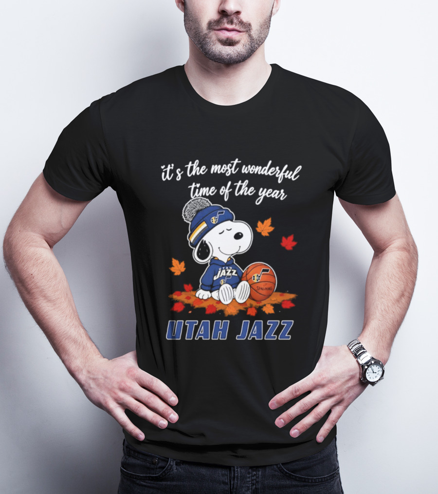 Utah Jazz Snoopy Halloween 2026 It's The Most Wonderful Time Of The Year Basketball Fan Leaves T-Shirt