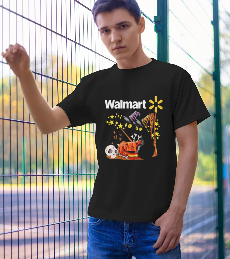 Walmart Halloween 2026 Black Cats With Witch Hats Pumpkin Skull And Stars T-Shirt