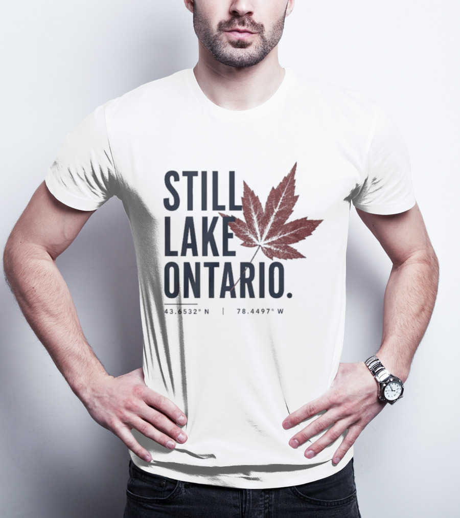 Still Lake Ontario Canadian Pride Red Maple Leaf Coordinates T-Shirt