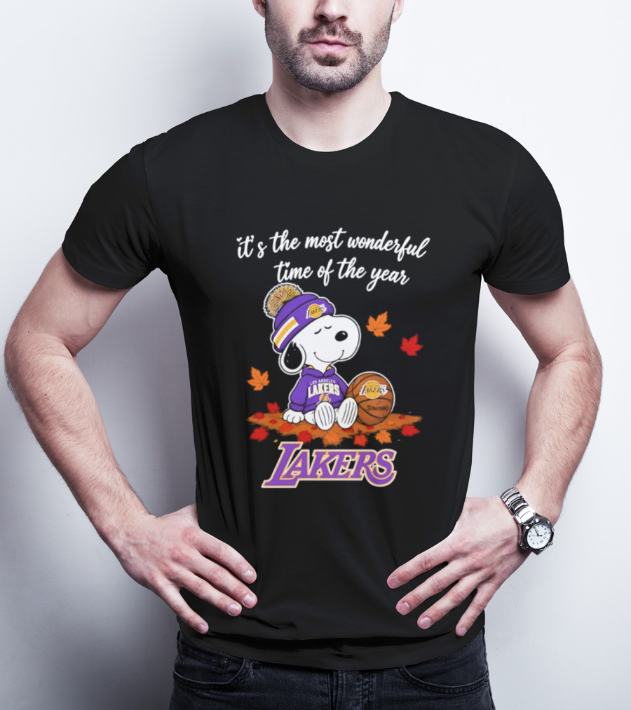 Los Angeles Lakers Snoopy Halloween 2026 It's The Most Wonderful Time Of The Year Peanuts Basketball Fall Leaves T-Shirt