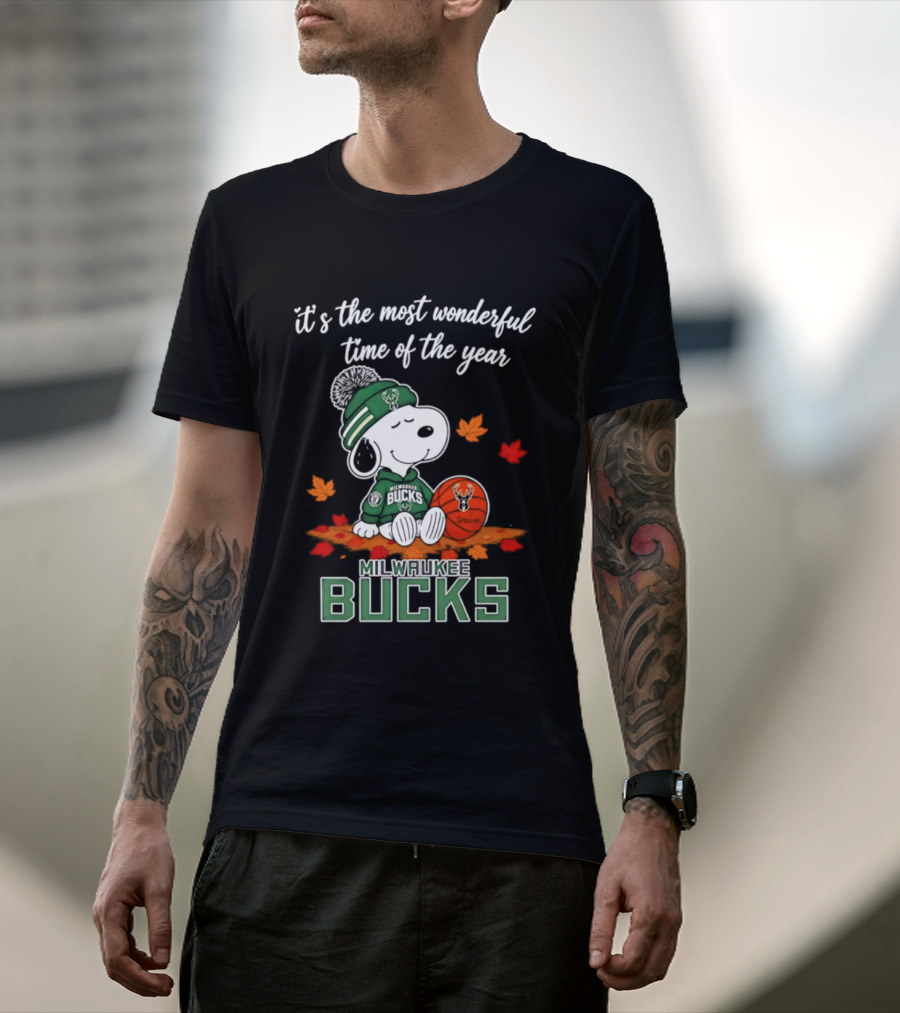 Milwaukee Bucks Snoopy 2026 It's The Most Wonderful Time Of The Year Halloween T-Shirt