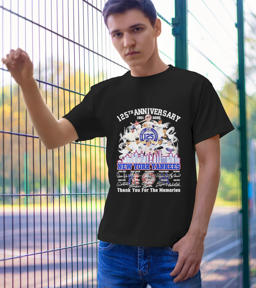 NY Yankees 125th Anniversary 1901 2026 Thank You For The Memories New York Yankees Signatures T-Shirt