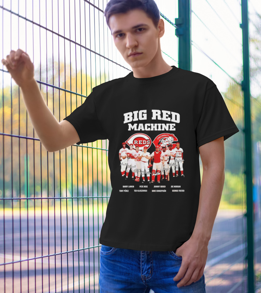 Big Red Machine Cincinnati Reds Legends Signatures Tony Perez Pete Rose Johnny Bench Joe Morgan T-Shirt