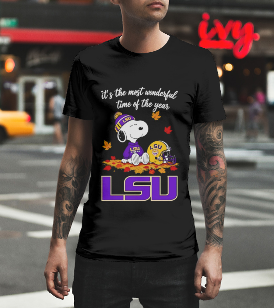 LSU Tigers Snoopy Wonderful Time Football Fall Leaves 2026 T-Shirt