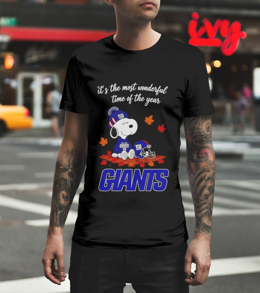 New York Giants Snoopy Fall Halloween 2026 Most Wonderful Time Of The Year T-Shirt