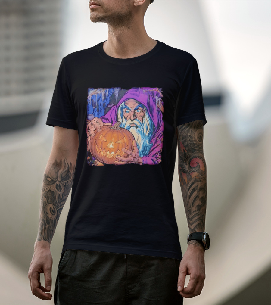 Pondering The Pumpkin Halloween Wizard With Jack O' Lantern 2026 T-Shirt