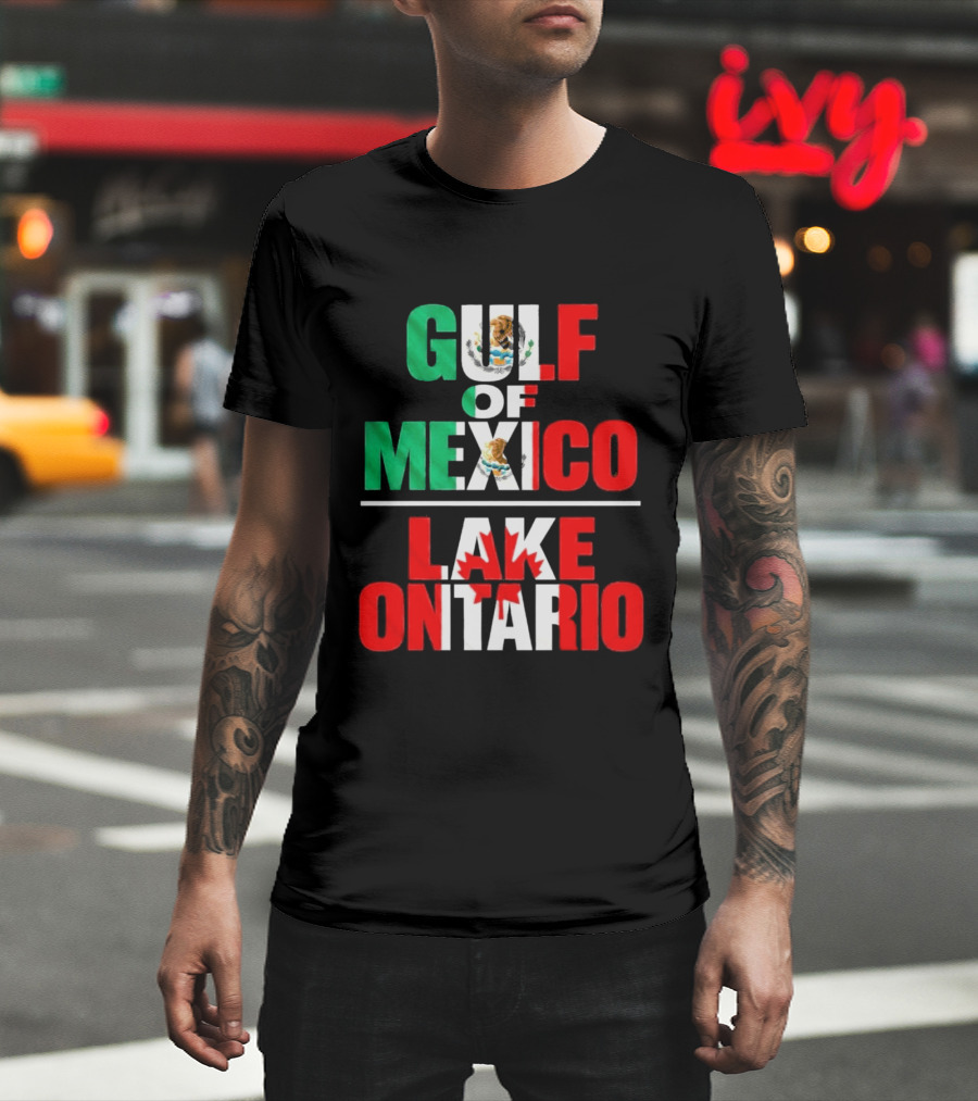 Gulf Of Mexico Lake Ontario Mexican Flag Canadian Maple Leaf Fusion T-Shirt