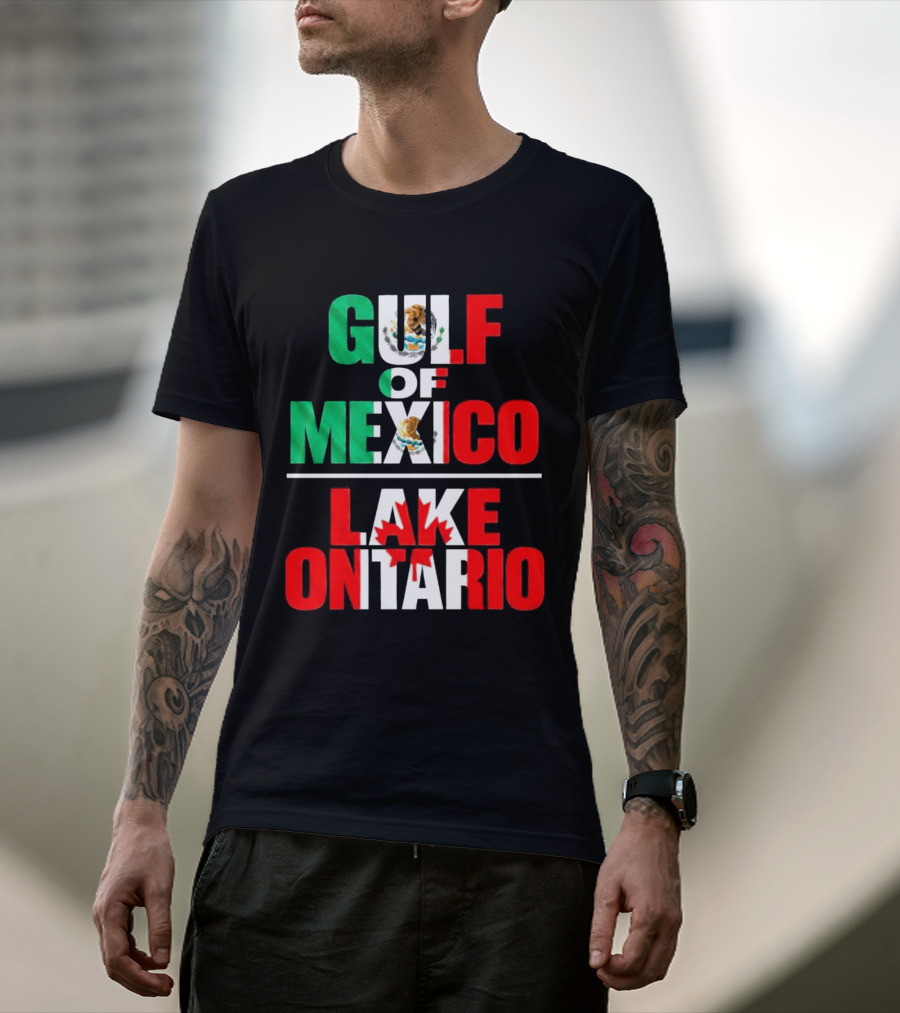 Gulf Of Mexico Lake Ontario Mexican Flag Canadian Maple Leaf Fusion T-Shirt