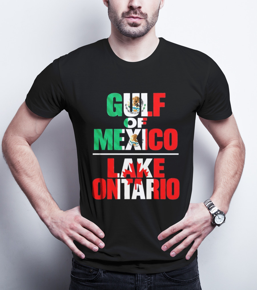 Gulf Of Mexico Lake Ontario Mexican Flag Canadian Maple Leaf Fusion T-Shirt