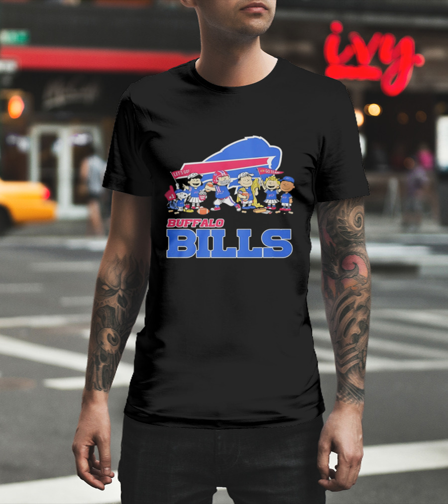 Peanuts Characters Supporting Buffalo Bills Team Fan Gear T-Shirt