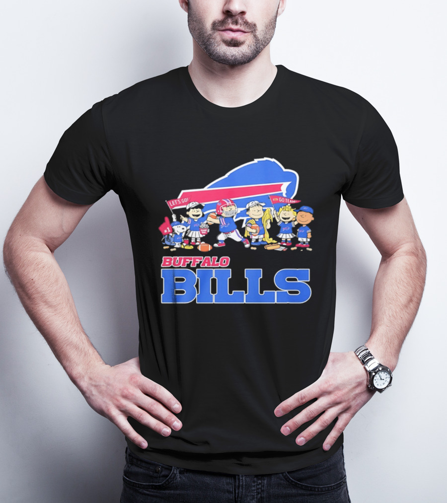 Peanuts Characters Supporting Buffalo Bills Team Fan Gear T-Shirt