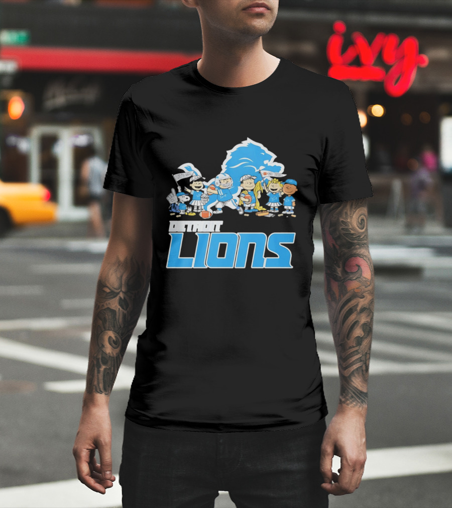 Peanuts Characters With Detroit Lions Team Collaboration T-Shirt