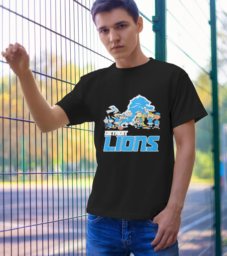 Peanuts Characters With Detroit Lions Team Collaboration T-Shirt