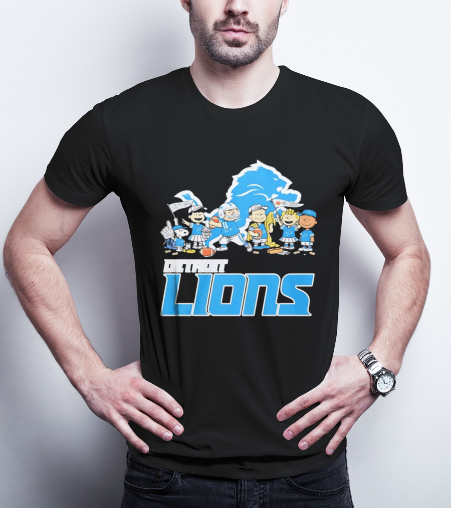 Peanuts Characters With Detroit Lions Team Collaboration T-Shirt