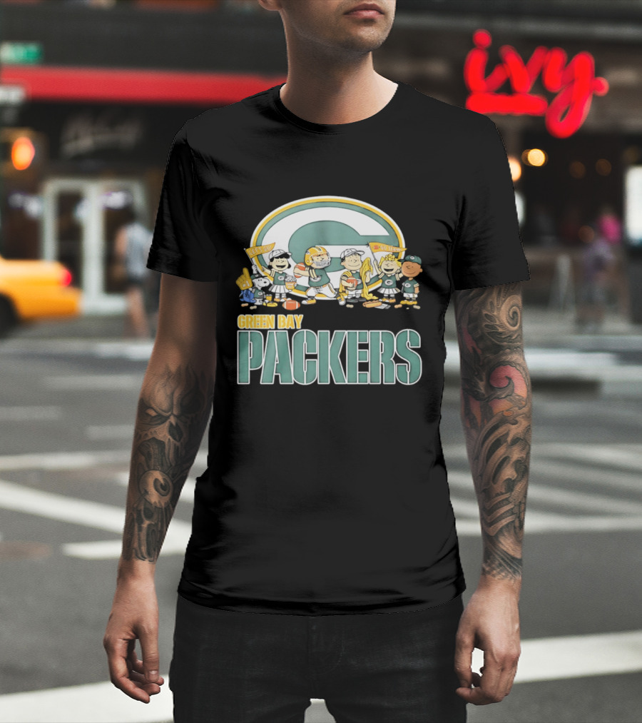 Peanuts Characters Celebrating Green Bay Packers Let's Go Go Team T-Shirt