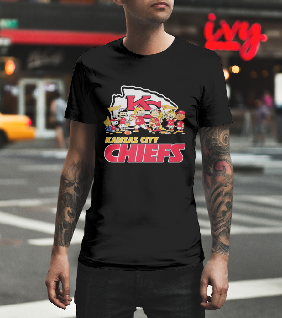 Kansas City Chiefs Peanuts Characters Go Team Let's Go T-Shirt