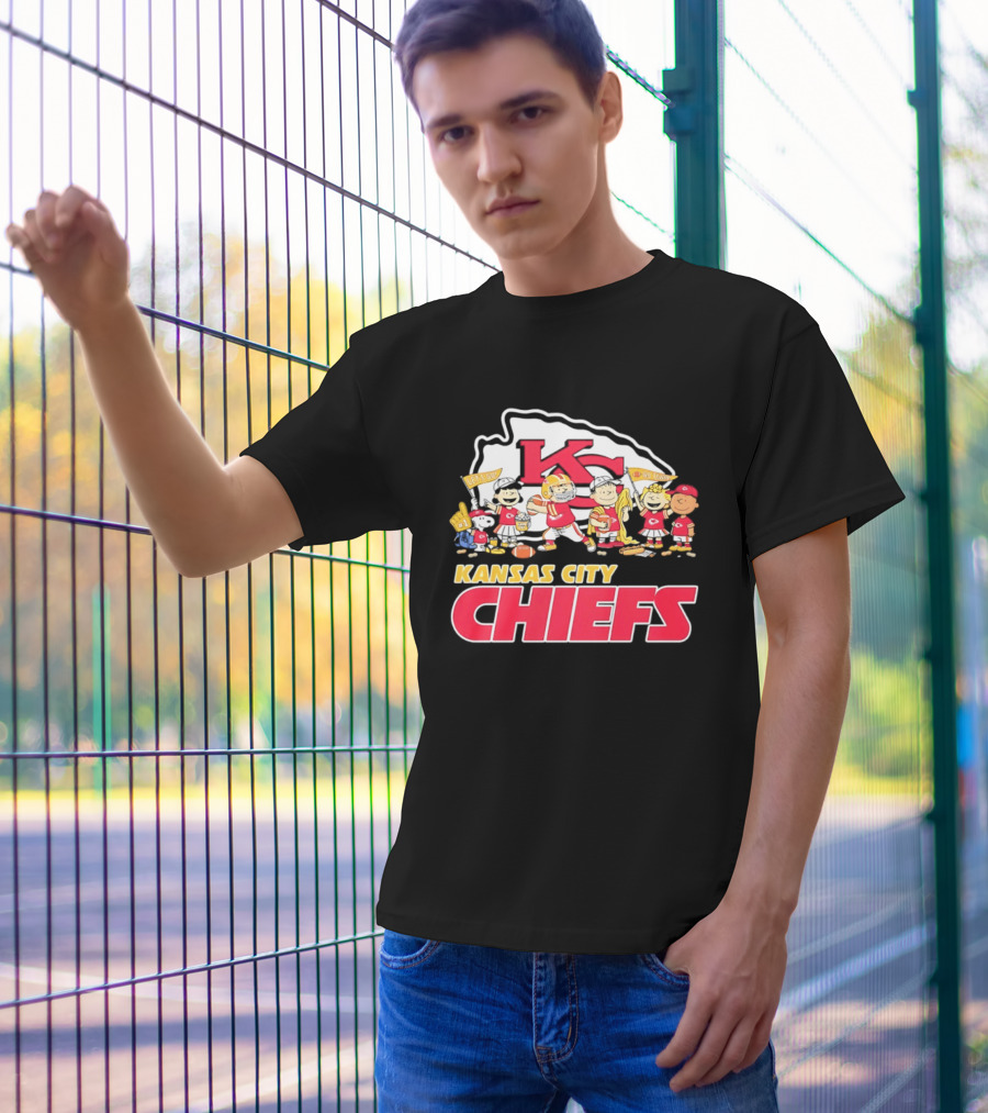 Kansas City Chiefs Peanuts Characters Go Team Let's Go T-Shirt