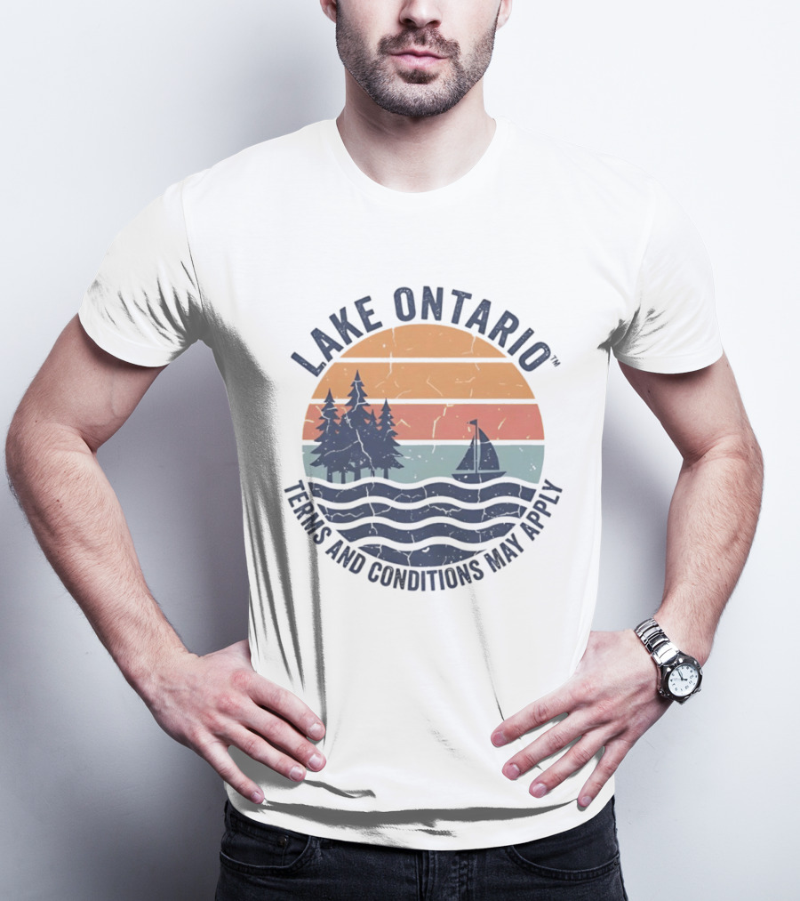 Lake Ontario Terms And Conditions May Apply Sunset Scene With Sailboat And Trees T-Shirt