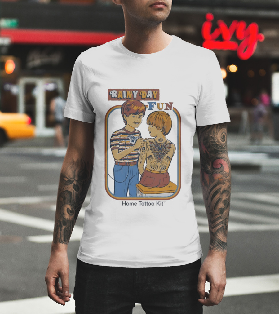 Rainy Day Fun Home Tattoo Kit Retro Style Boys With Tattoos T-Shirt