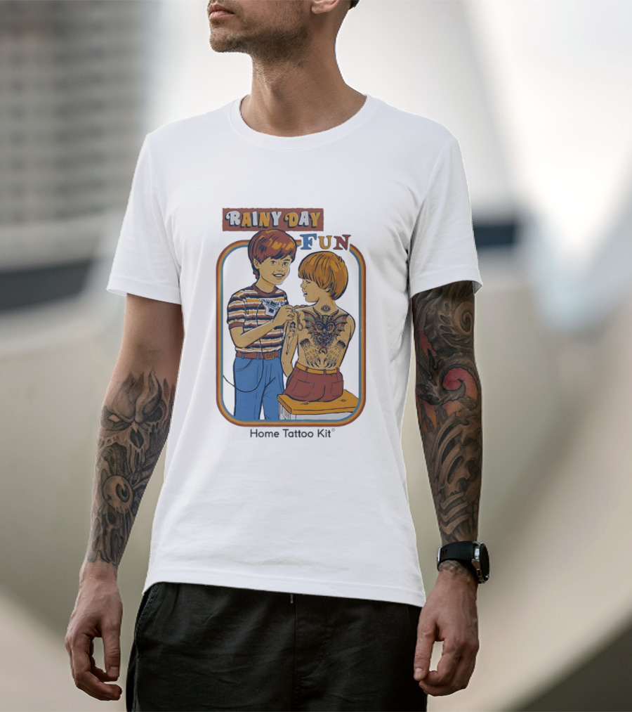 Rainy Day Fun Home Tattoo Kit Retro Style Boys With Tattoos T-Shirt