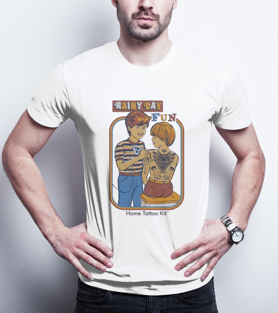 Rainy Day Fun Home Tattoo Kit Retro Style Boys With Tattoos T-Shirt